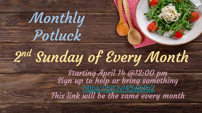 Monthly Potluck, Apr. 14 – Accotink Unitarian Universalist Church